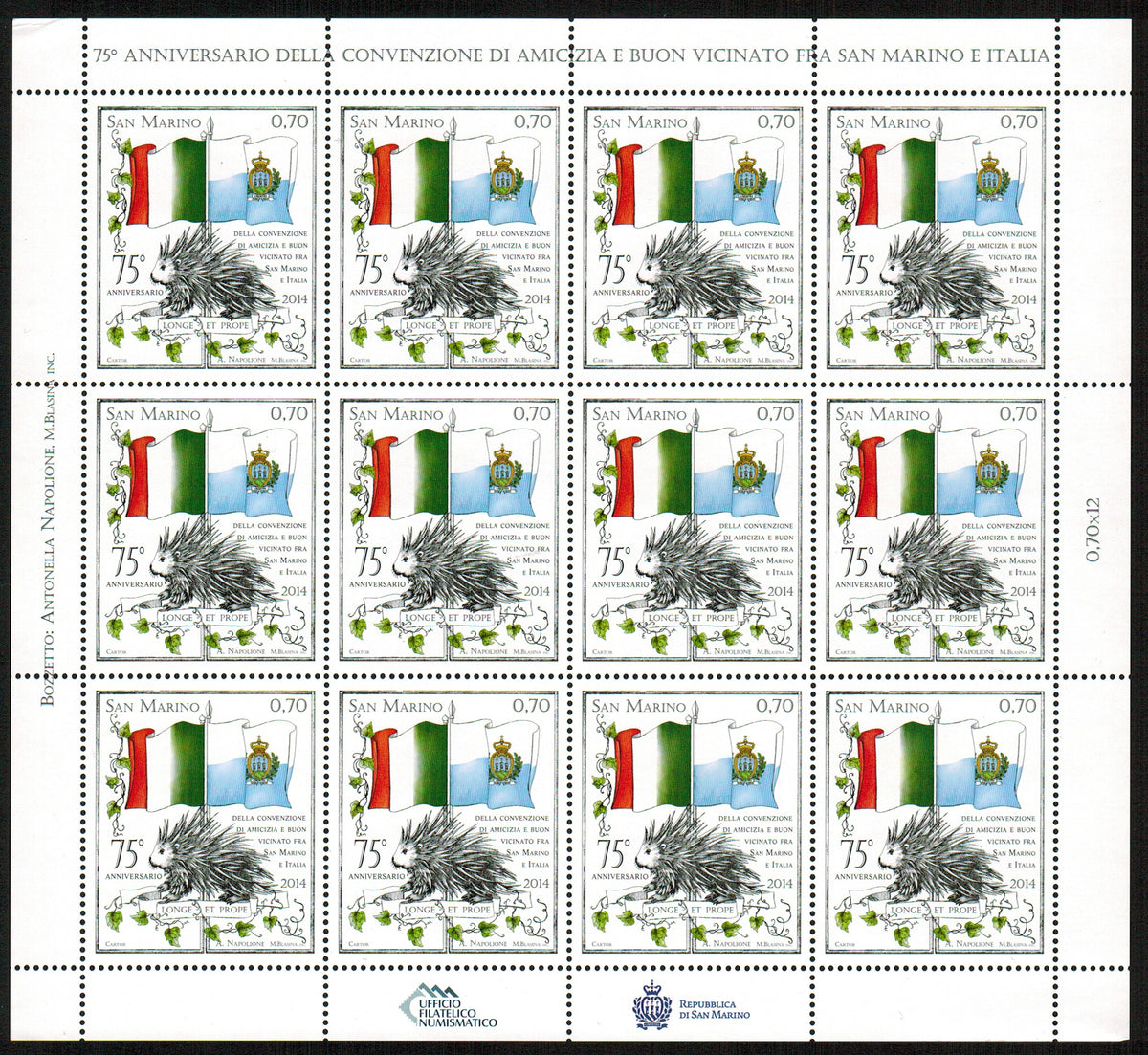 San Marino. 2014 75th Anniversary of the Convention of Friendship San ...